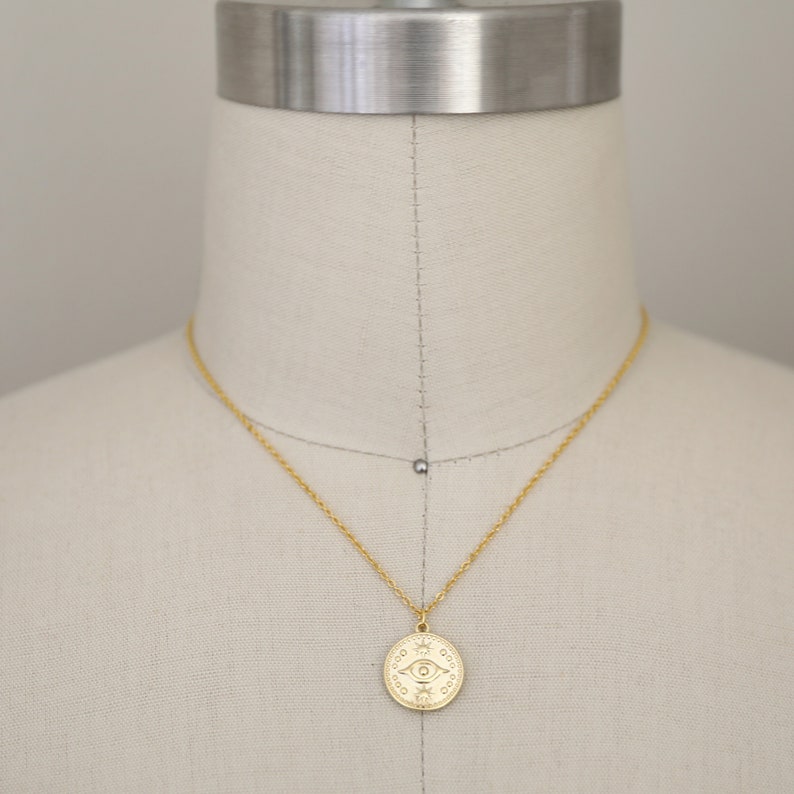 Dainty Gold Evil Eye Coin Necklace Evil Eye Necklace Gold | Etsy