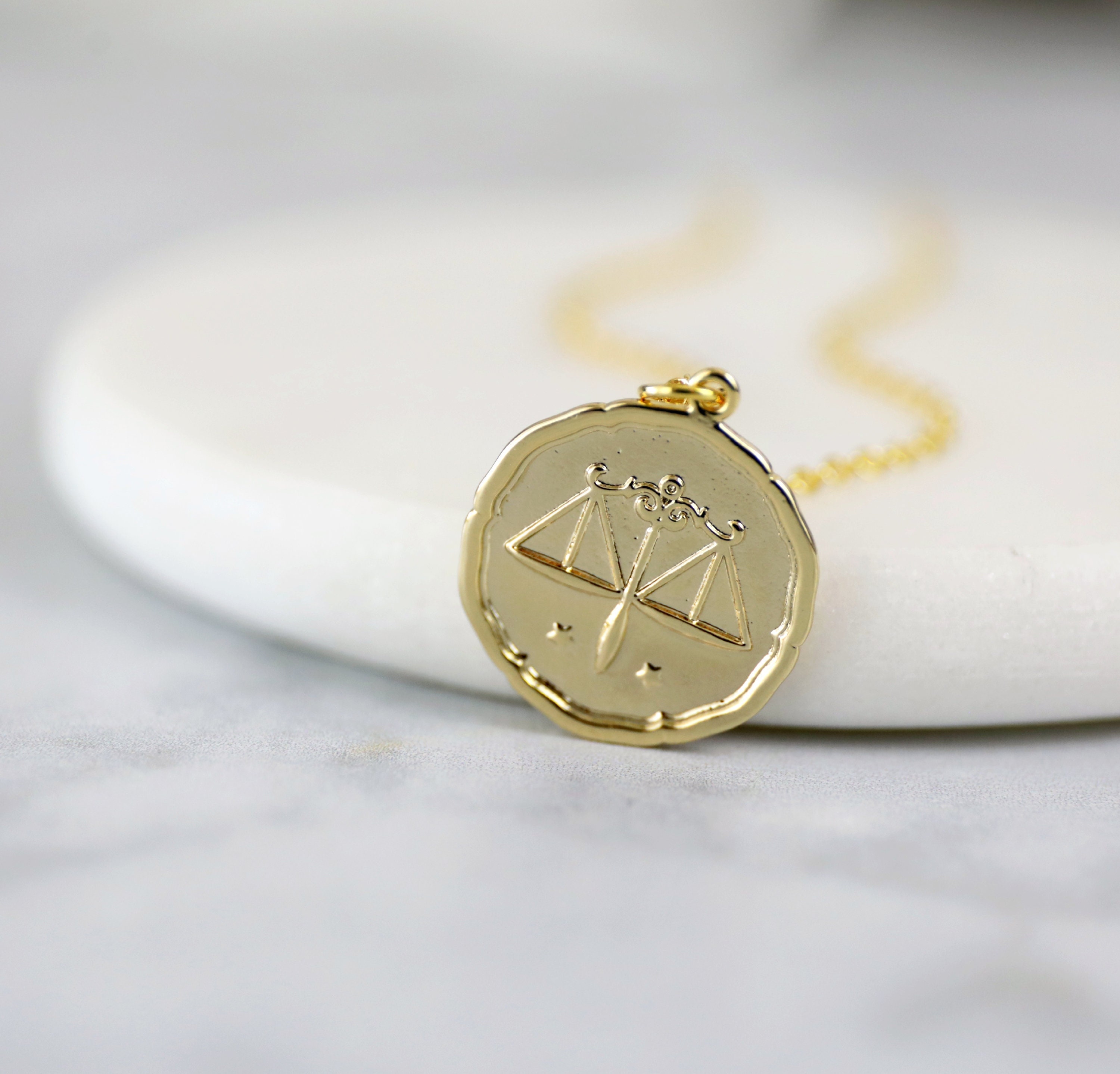 Libra Sign Coin Necklace Zodiac Sign Jewelrycelestial | Etsy