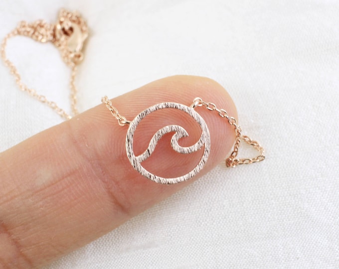 Rose Gold Wave Necklace, Surf Pendent Necklace , Dainty Necklace ...