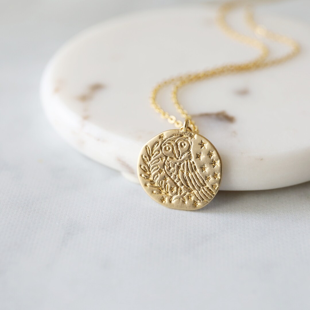 Gold Owl Coin Pendant Necklace, Owl Necklace,birthday Gift, Graduation ...