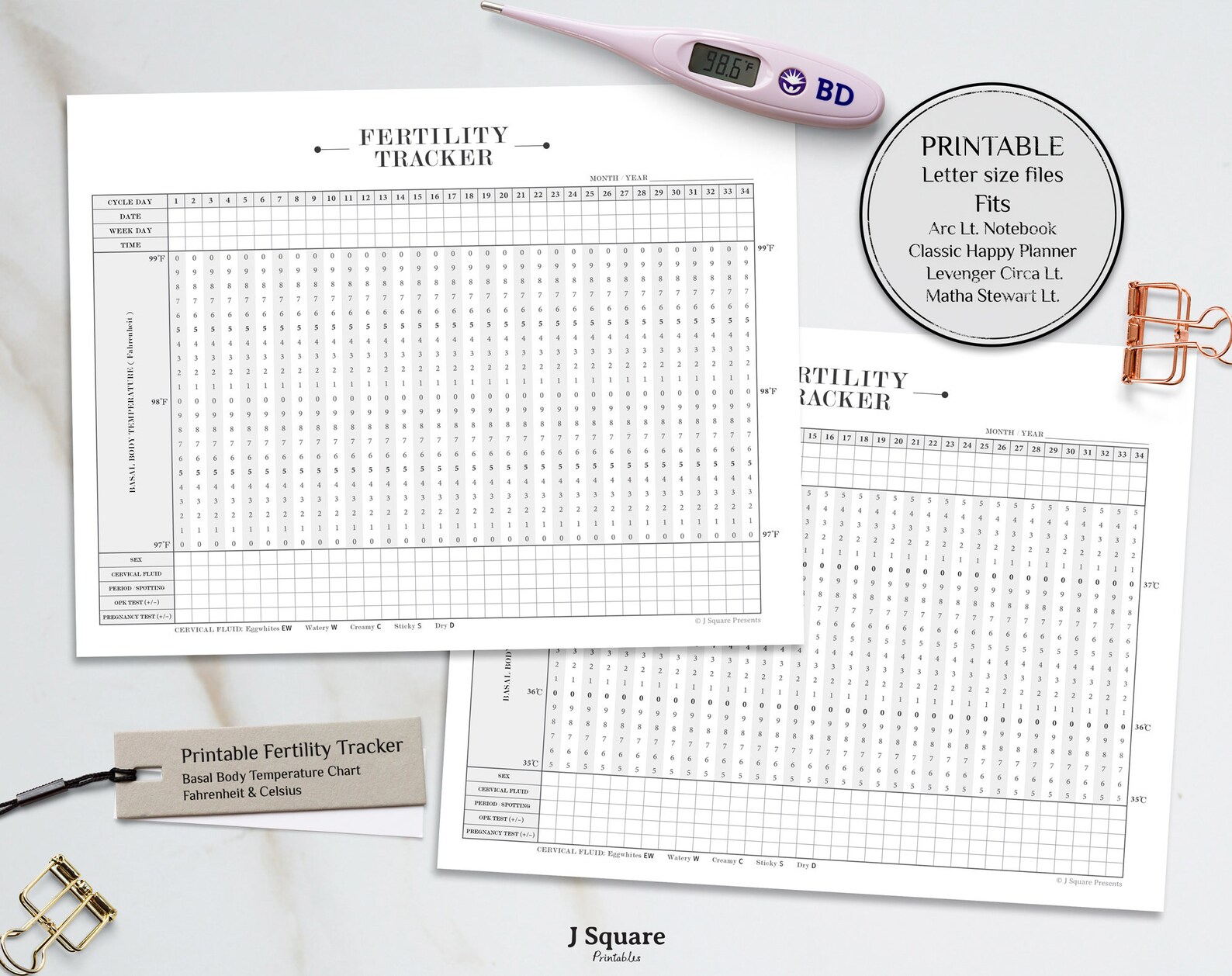 Printable Fertility Tracker Landscape Layout, Basal Body Temperature ...