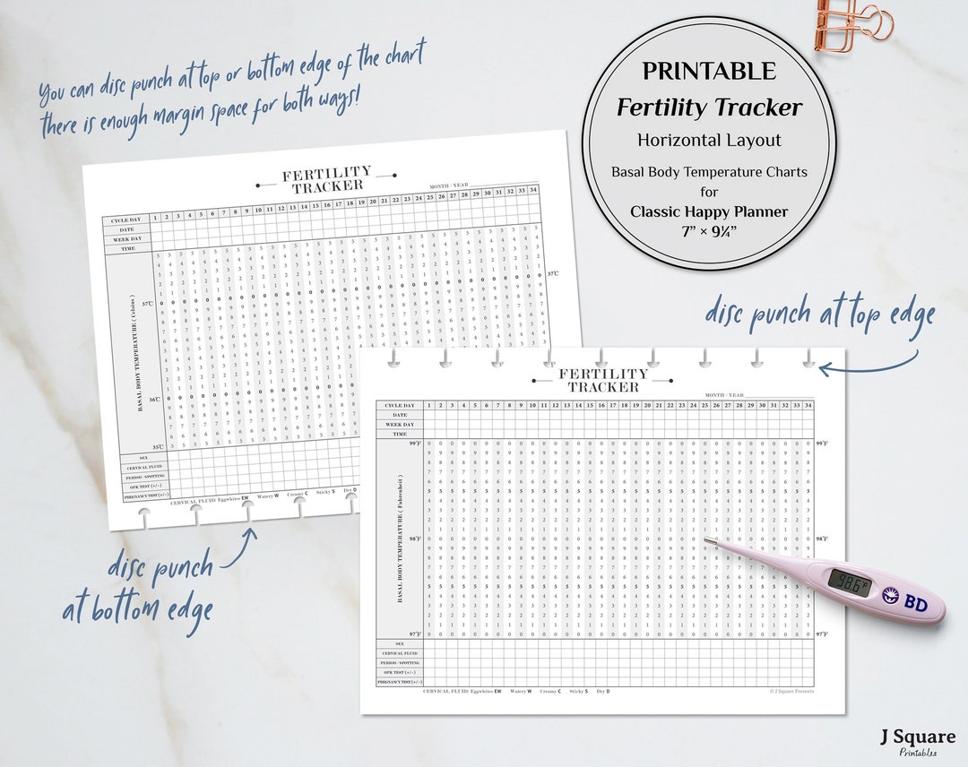 Printable Fertility Tracker Horizontal Layout, Basal Body Temperature ...