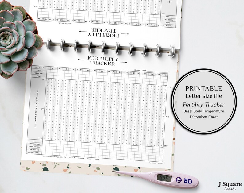 Printable Fertility Tracker Landscape Layout, Basal Body Temperature ...