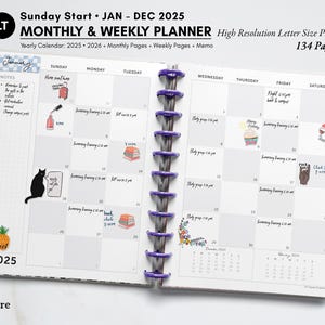 Printable Letter Size Planner 2025 Monthly & Weekly Calendar Refill, 12 ...