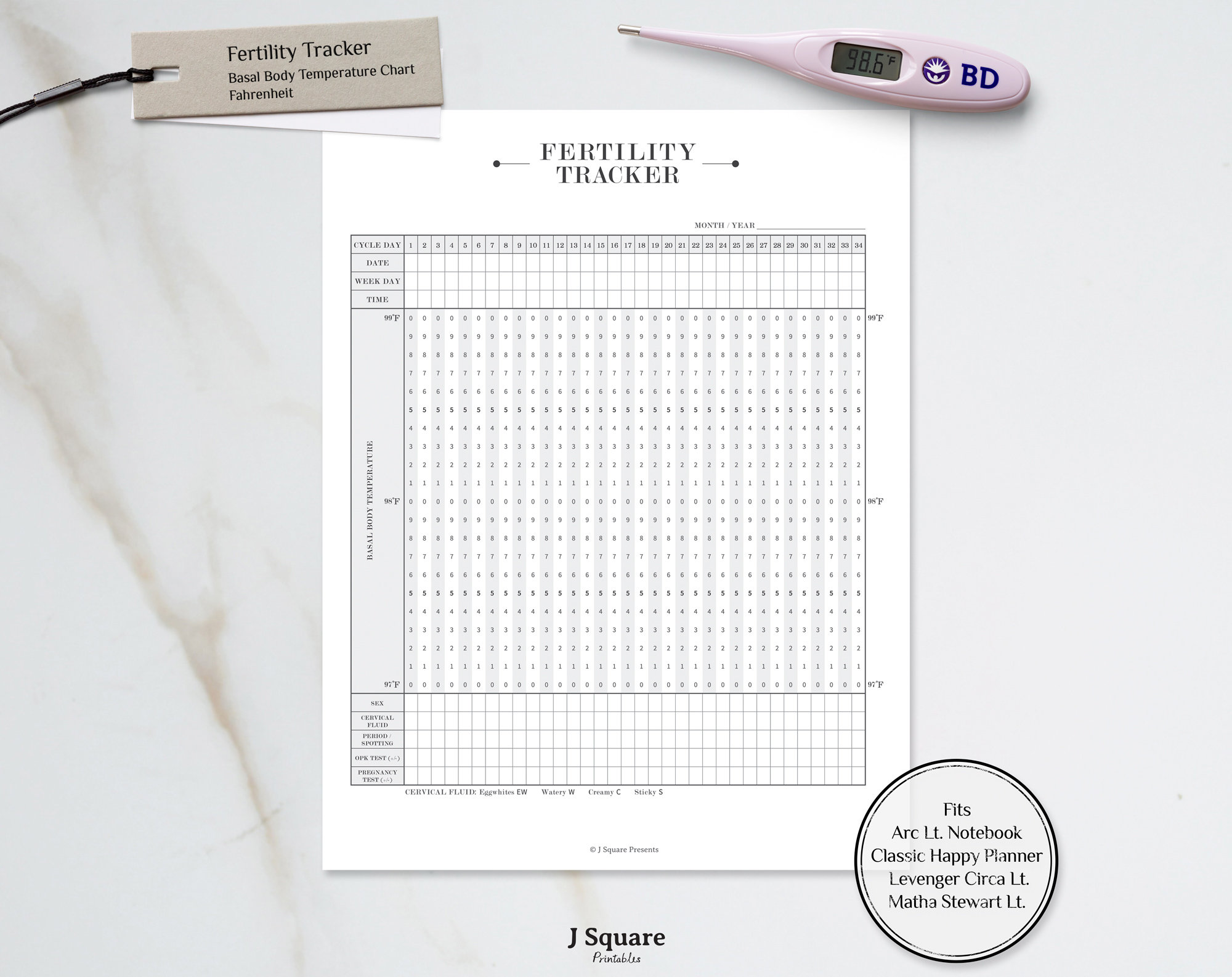 Printable Fertility Tracker, Basal Body Temperature Chart, Health ...