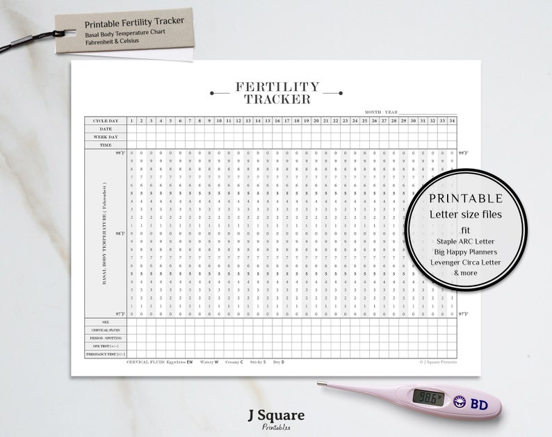 Printable Fertility Tracker Landscape Layout, Basal Body Temperature ...