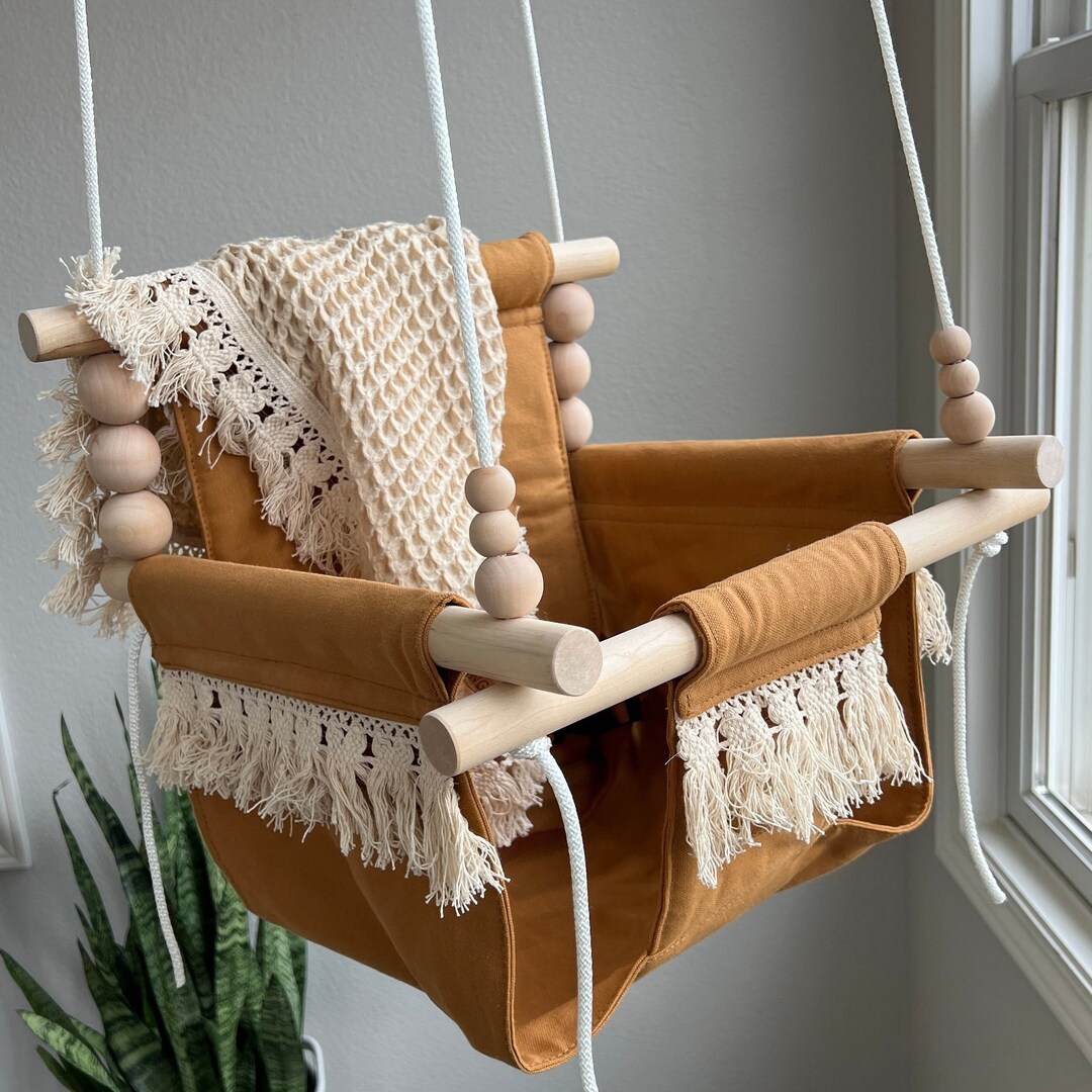 Boho Nutmeg Fabric Swing, Boho Nursery Decor, Indoor Swing, Baby Shower ...