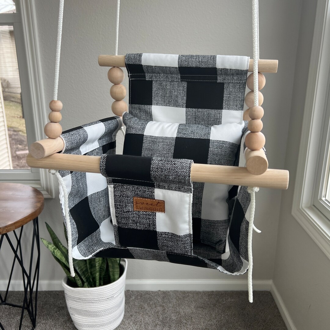 Cottagecore Buffalo Plaid Baby Swing: High Back, Indoor Toddler Toy ...