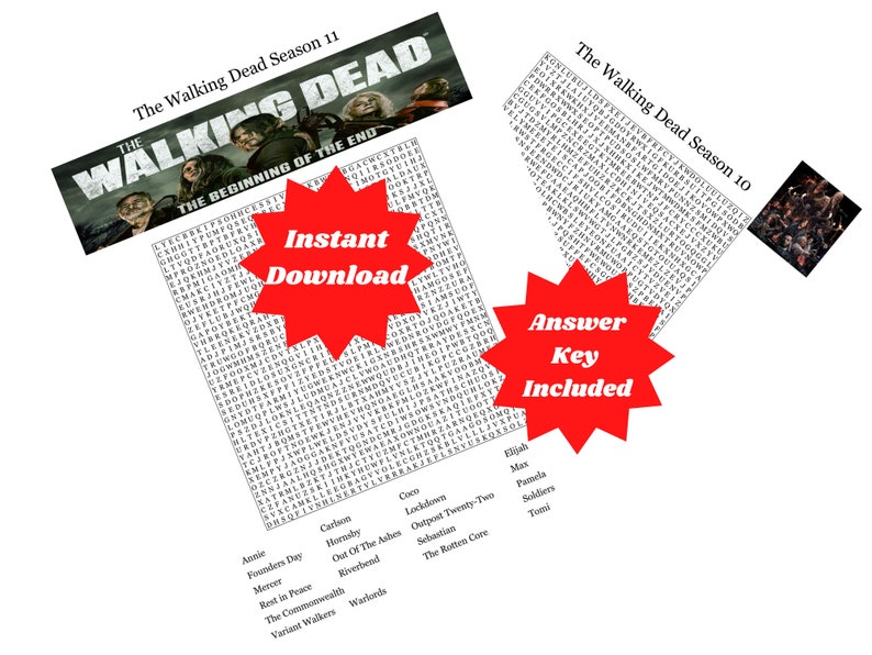 The Walking Dead Word Search Bundle Seasons 1-11, Rick Grimes, Daryl ...