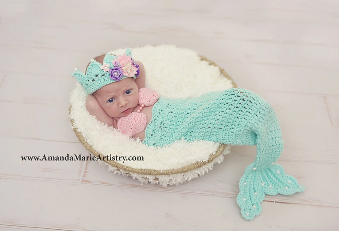 Ariel Mermaid Outfit -disney Mermaid- Newborn Mermaid Tail & Flowers ...