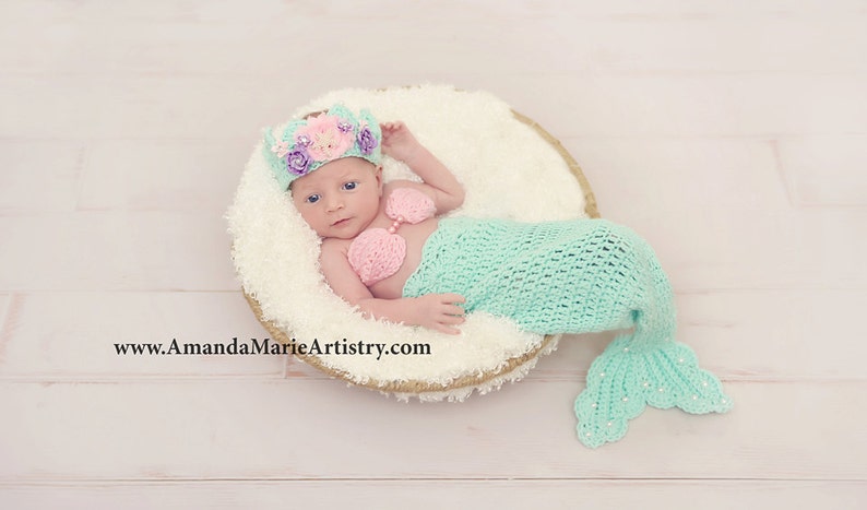 Ariel Mermaid Outfit -disney Mermaid- Newborn Mermaid Tail & Flowers ...