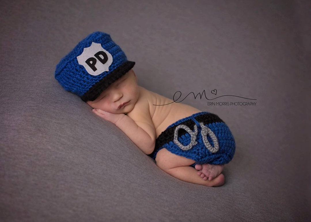Baby Boy - Girl , Newborn Police Officer Hat and Diaper Cover Set, Baby ...