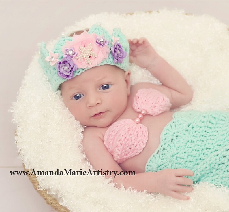 Ariel Mermaid Outfit -disney Mermaid- Newborn Mermaid Tail & Flowers ...