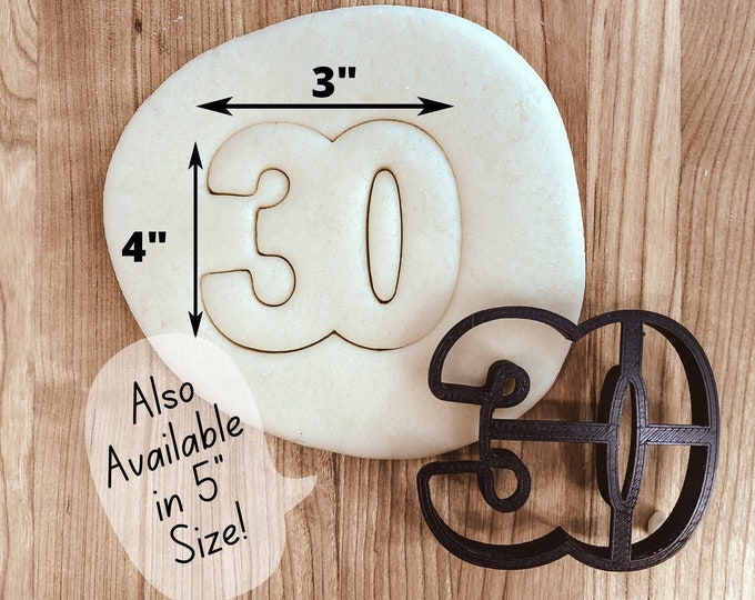 Number 30 With Banner Cookie Cutter, Number Thirty Cookie Cutter ...