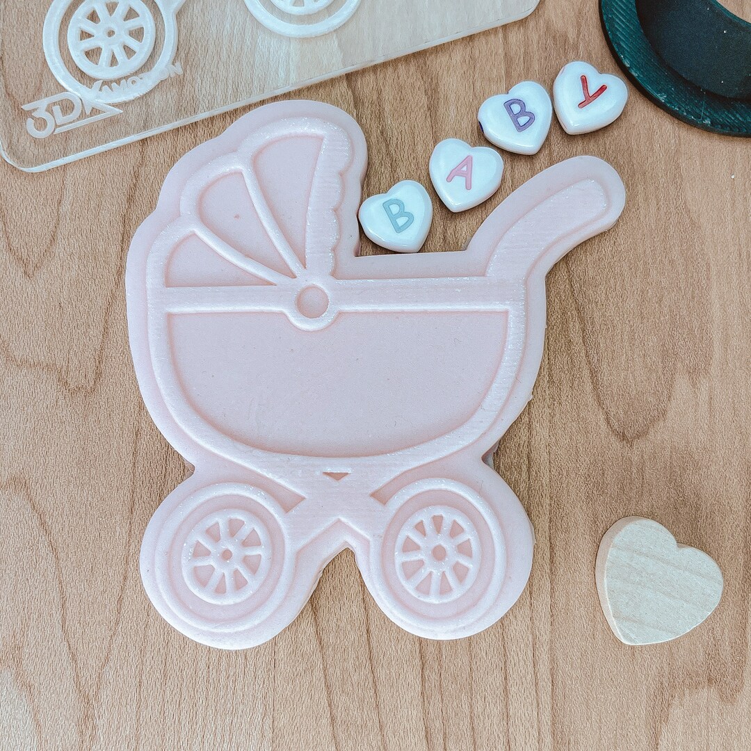 Baby Pram Cookie, Fondant Clay Cutter and Embosser Set (2), Baby Shower ...