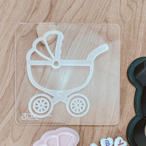 Baby Pram Cookie, Fondant Clay Cutter and Embosser Set (2), Baby Shower ...
