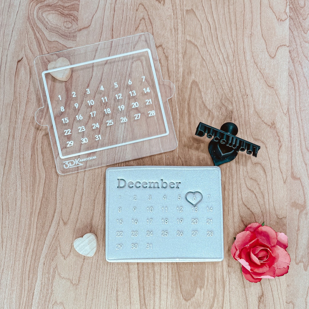 Calendar Stamp and Embosser Set for Cookies, Fondant, Clay, Includes 12 ...