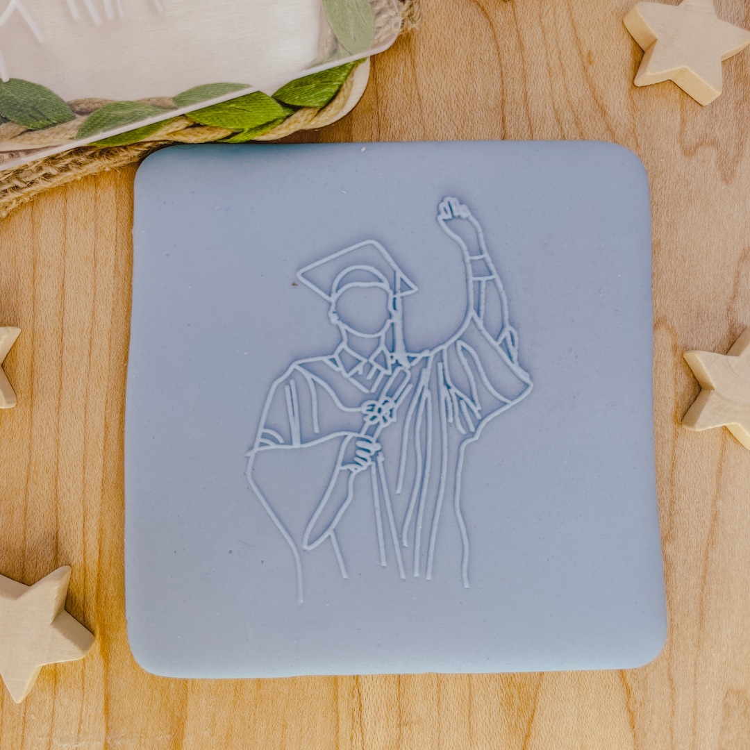 Graduation Fondant Cookie Embosser Stamp male, Cap and Gown Fondant ...