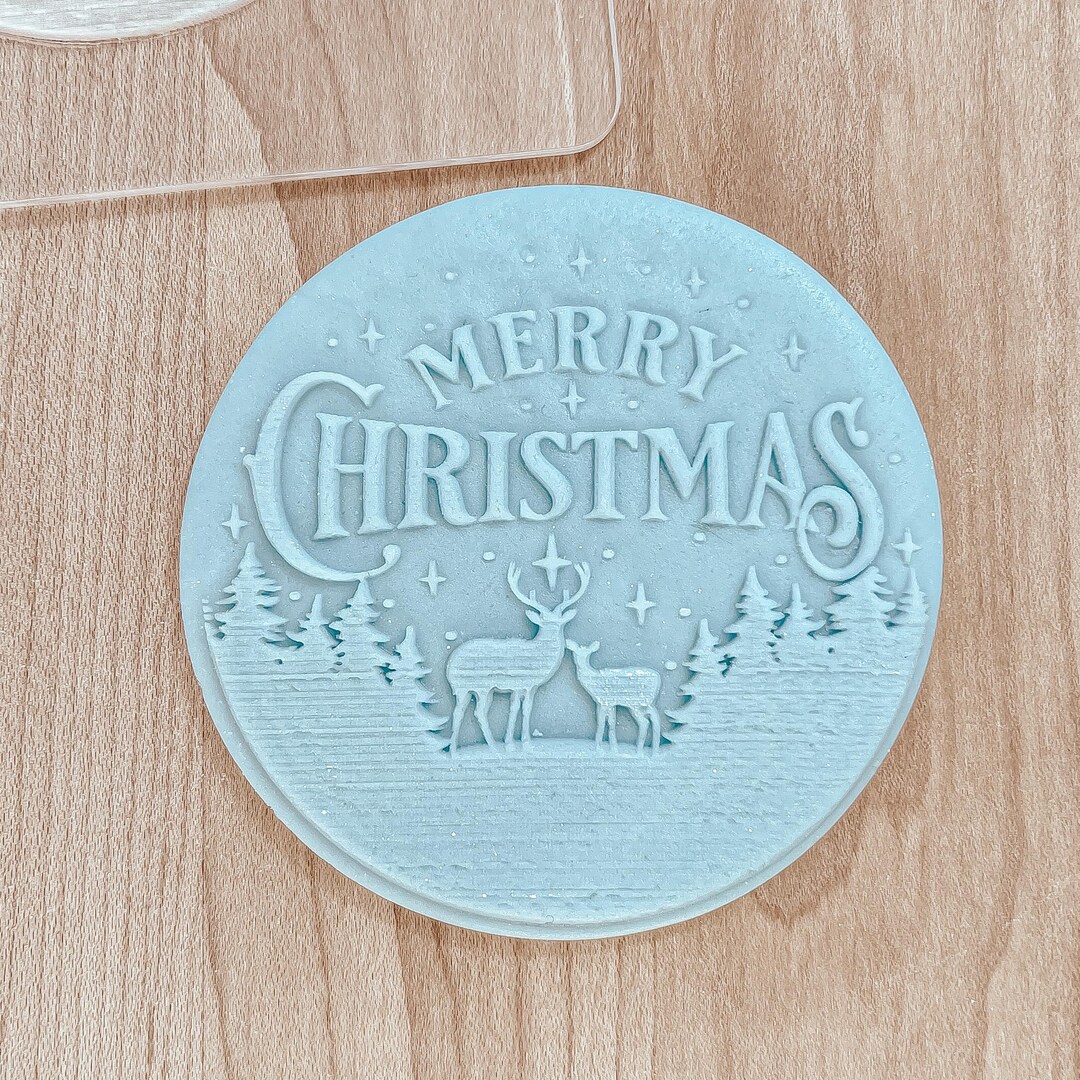 Merry Christmas Fondant Cookie Embosser, Winter Scene Fondant Embosser ...