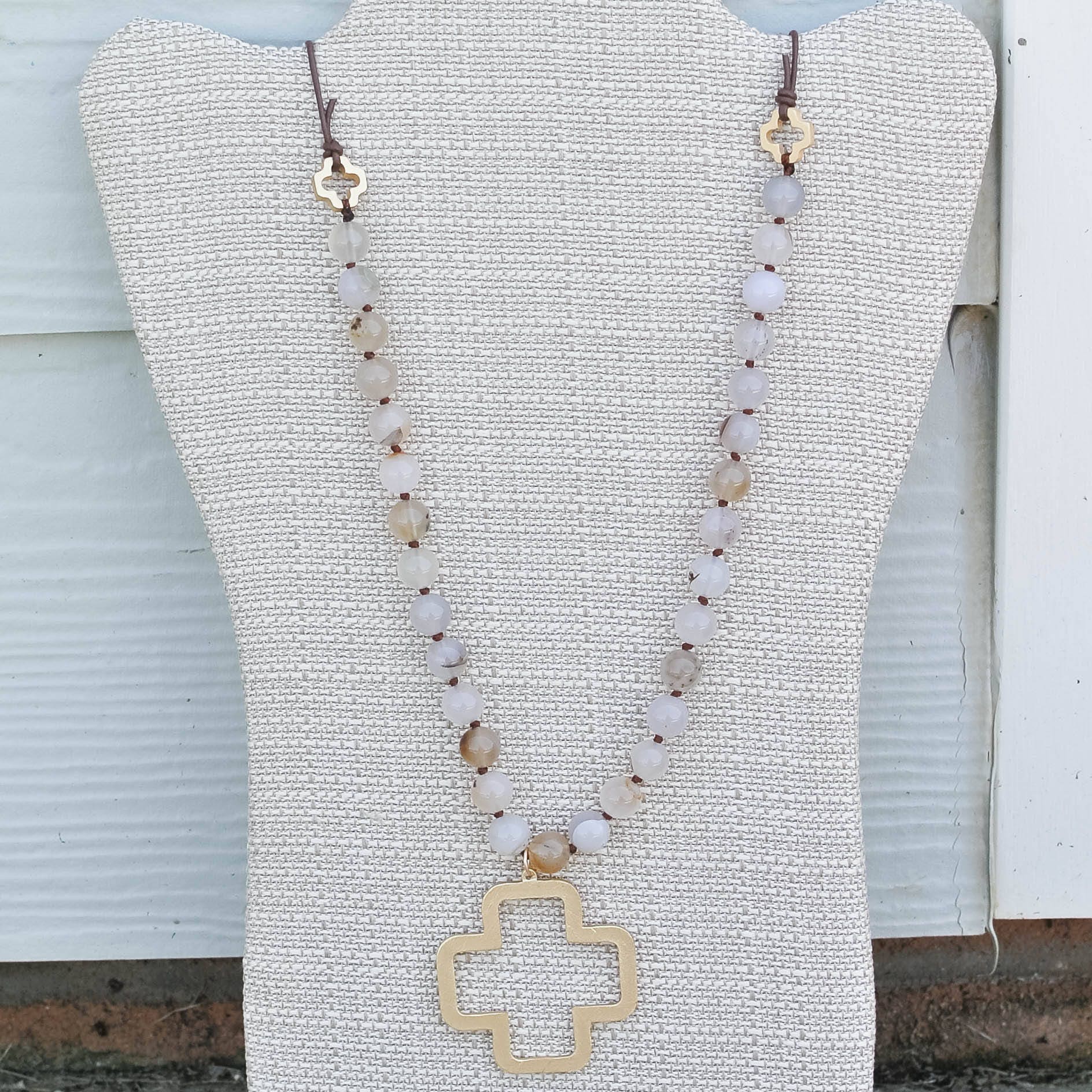 Willow Cross 'choose Love' Stone Bead & Genuine Leather Necklace - Etsy