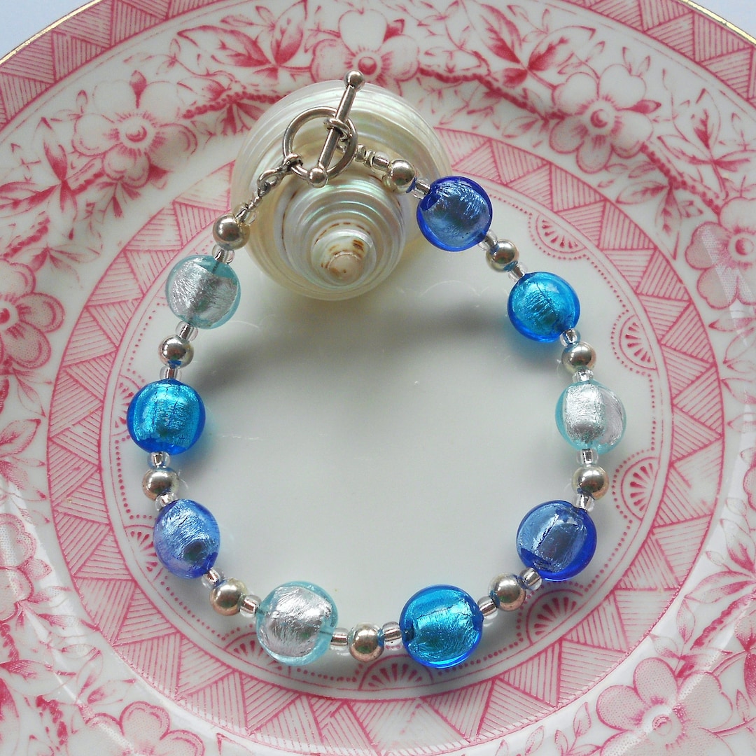 Diana Ingram Bracelet With Blue Murano Glass Mini Lentils on Sterling ...