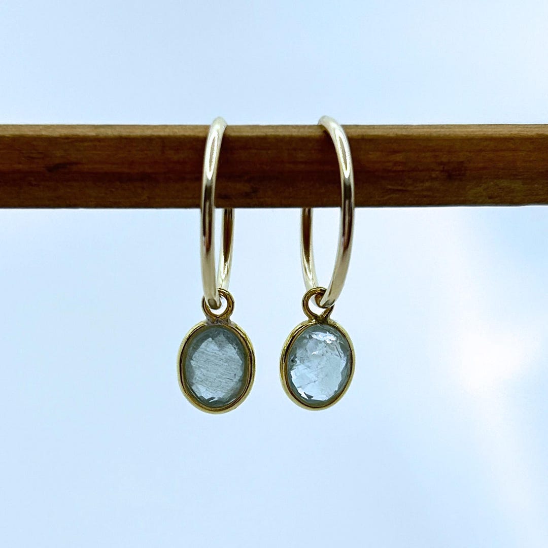 Diana Ingram Aquamarine Crystal Gemstone on Small Gold Vermeil Hoop ...