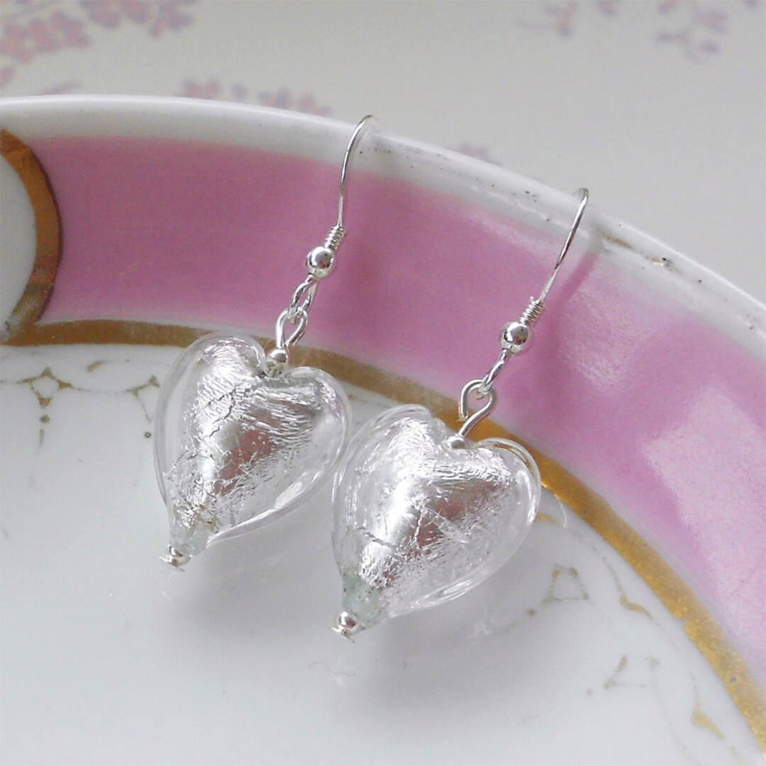 Diana Ingram Earrings With Clear Crystal and Silver Murano Glass Small ...