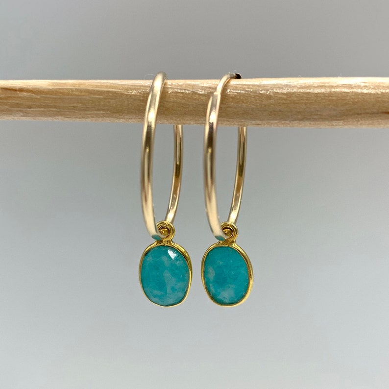 Diana Ingram Amazonite Crystal Gemstone on Medium Gold Vermeil Hoop ...