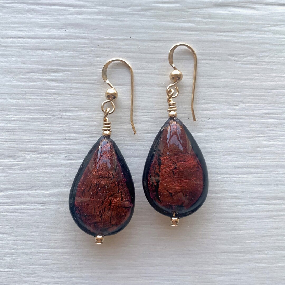 Diana Ingram Earrings With Golden Brown (chocolate) Murano Glass Medium ...