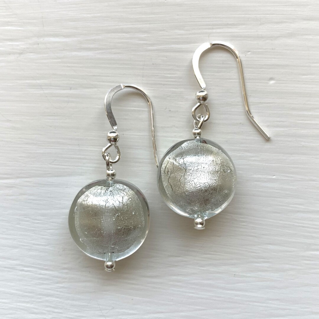Diana Ingram Crystal Murano Glass Small Lentil Drop Earrings on Silver ...
