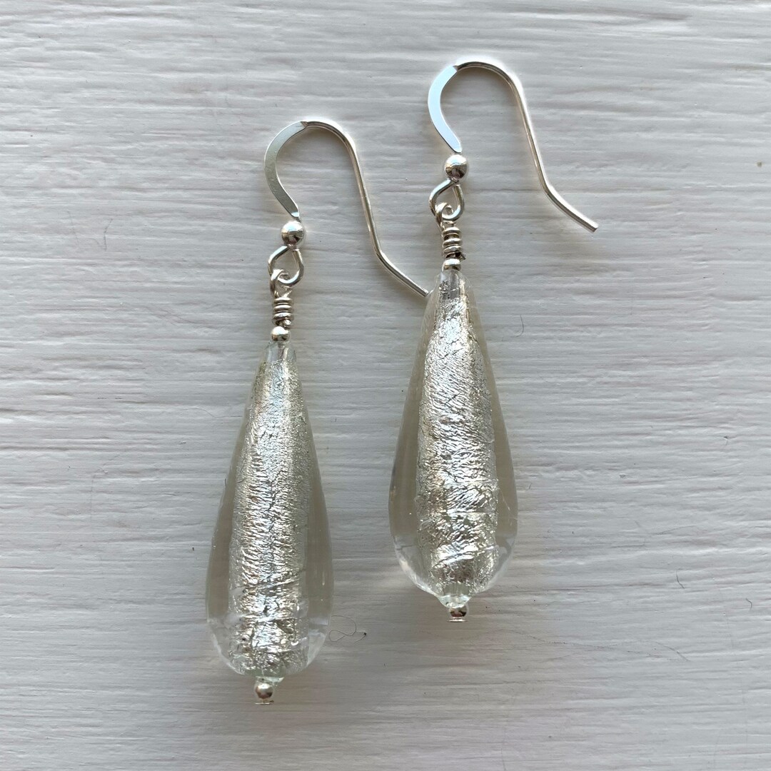 Diana Ingram Crystal Murano Glass Long Pear Drop Earrings on Silver or ...