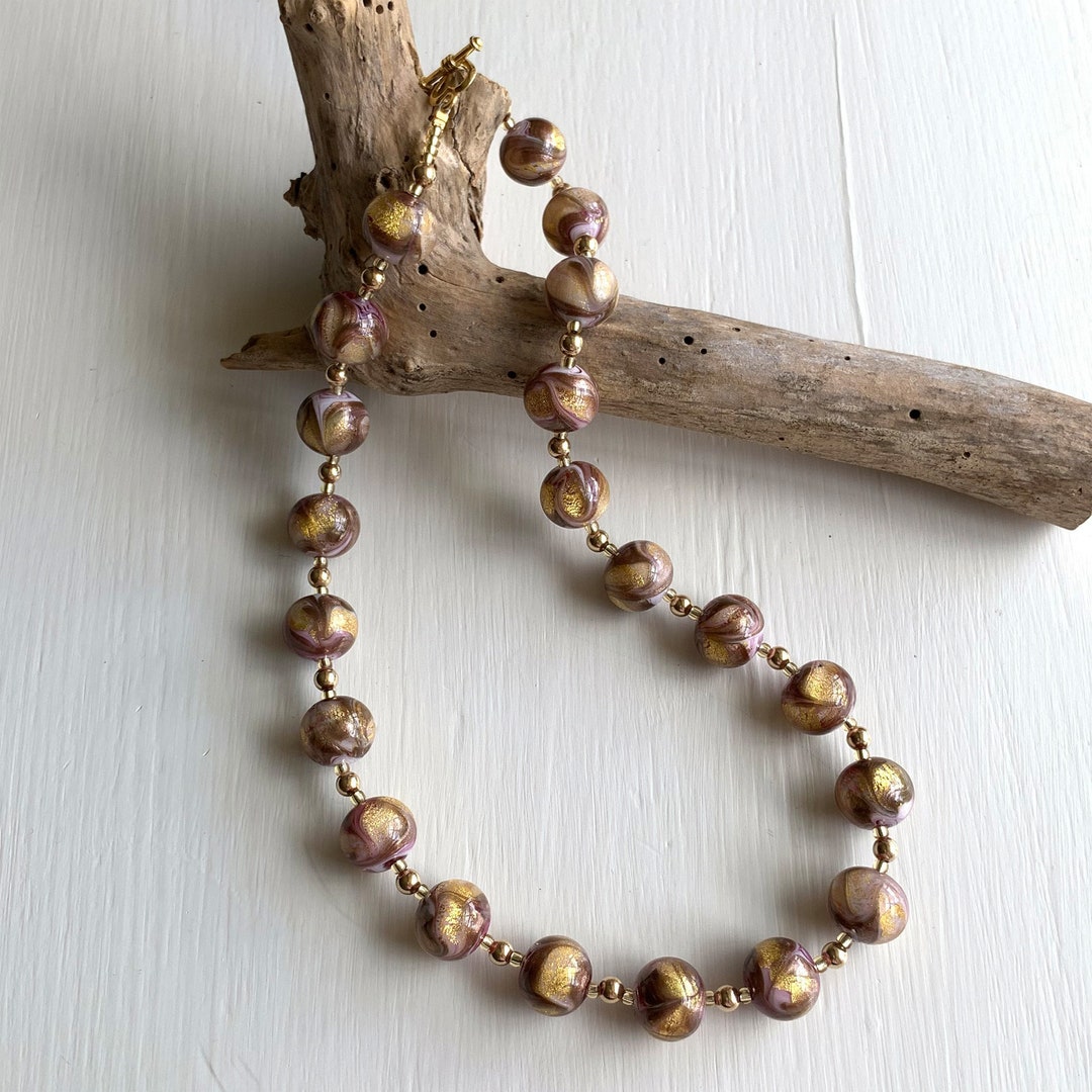 Diana Ingram Necklace With Pink Murano Glass Spheres on Gold Vermeil - Etsy