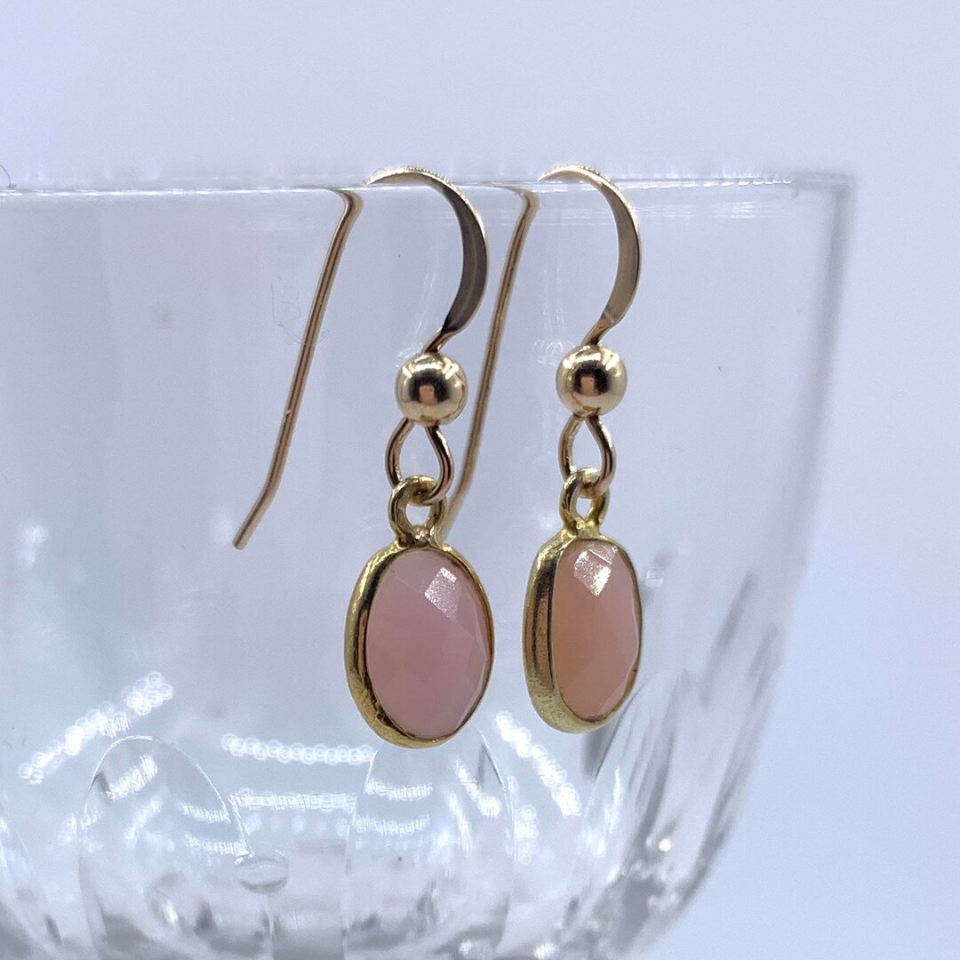 Diana Ingram Pink Opal Crystal Gemstone Drop Earrings on Silver or Gold ...