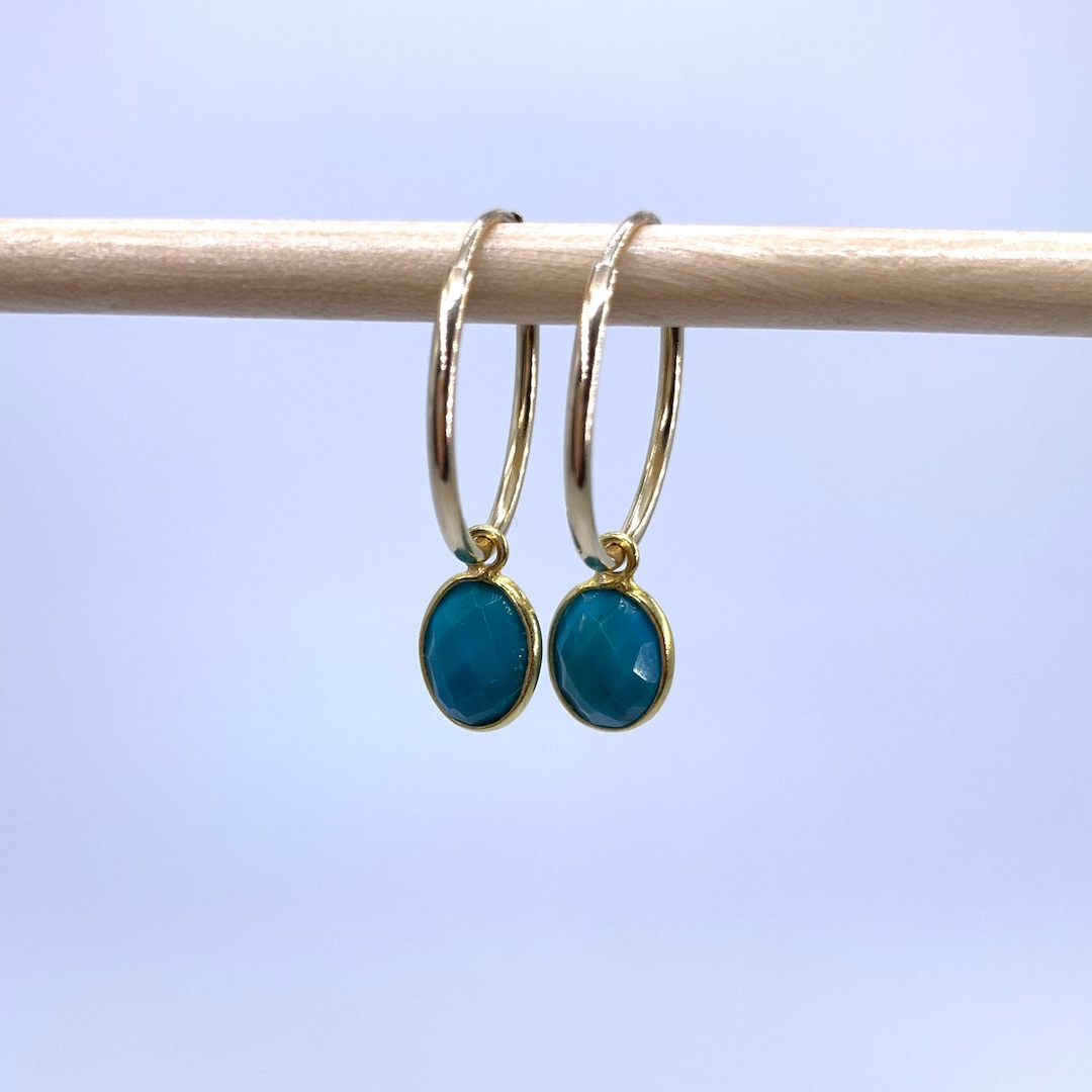 Diana Ingram Earrings With Turquoise (blue) Mini Oval Crystal Gemstones ...
