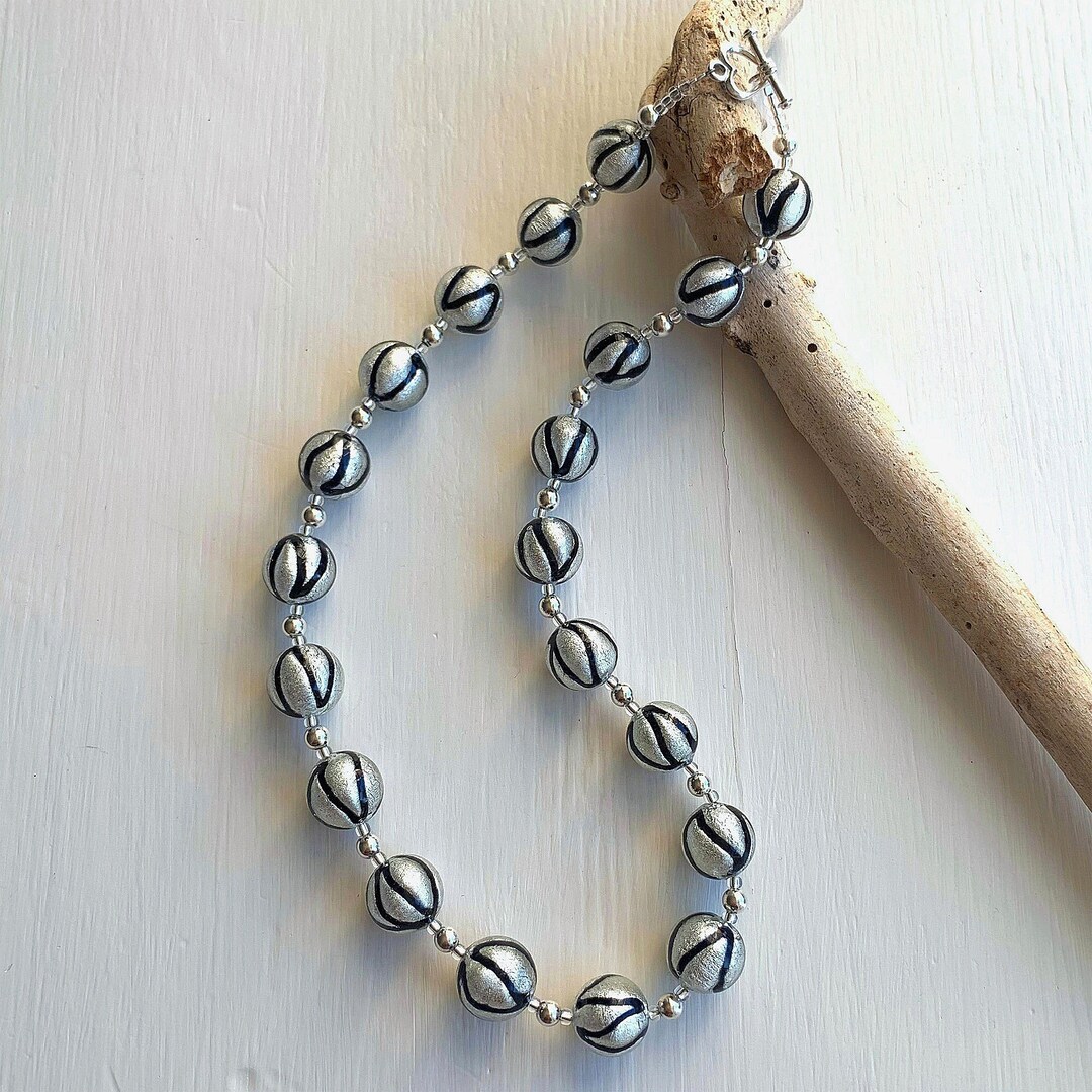 Diana Ingram Necklace With Black Murano Glass Spheres on Sterling ...