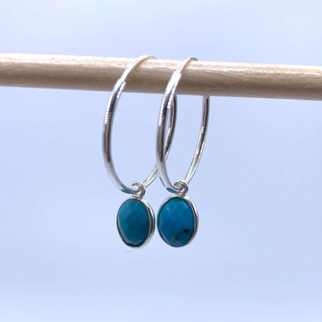 Diana Ingram Turquoise Crystal Gemstone and Medium Silver Hoop Earrings ...