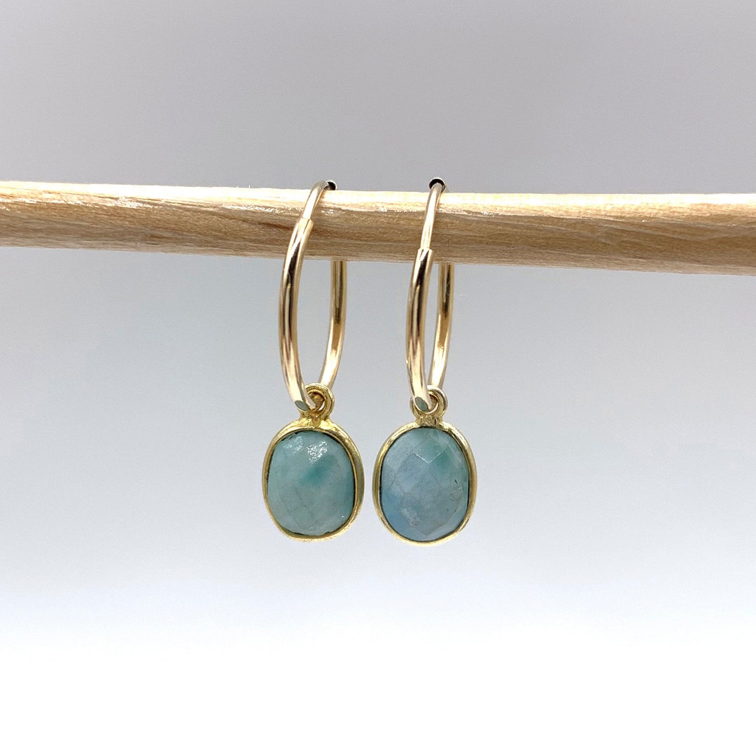 Diana Ingram Larimar Crystal Gemstone on Small Gold Vermeil Hoop ...