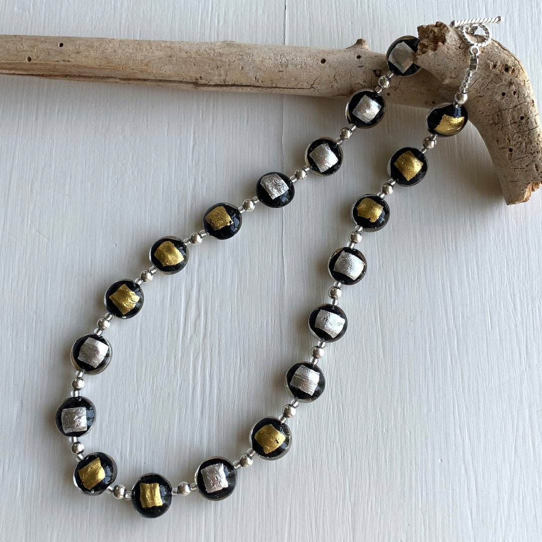 Diana Ingram Necklace With Black Pastel, Silver and Gold Murano Glass ...