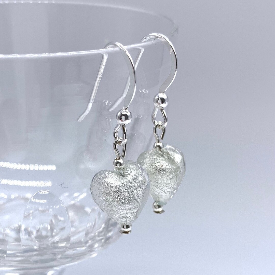 Diana Ingram Crystal Murano Glass Mini Heart Drop Earrings on Silver or ...