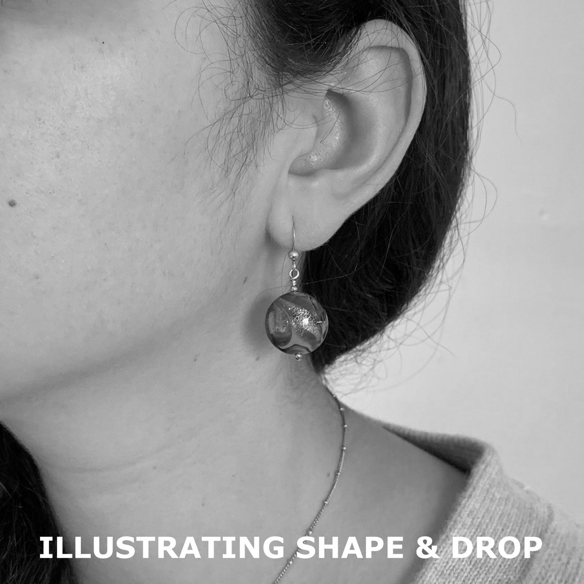 Diana Ingram Black Murano Glass Medium Lentil Drop Earrings on Silver ...