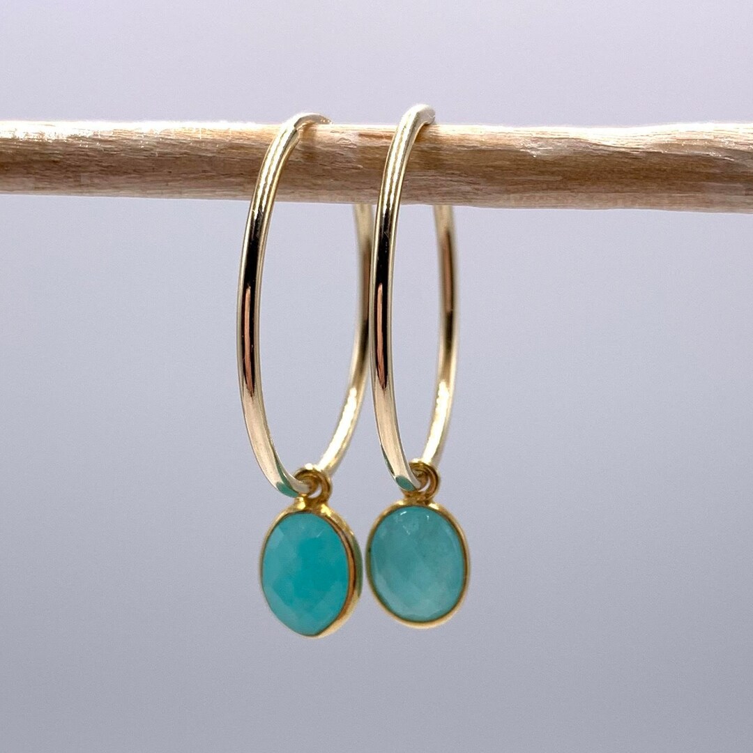 Diana Ingram Amazonite Crystal Gemstone on Large Gold Vermeil Hoop ...