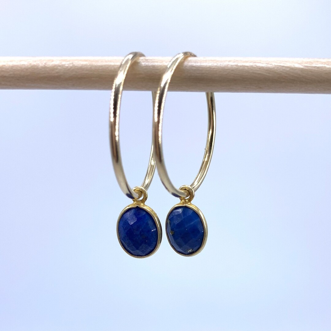 Diana Ingram Lapis Lazuli Crystal Gemstone on Medium Gold Vermeil Hoop ...