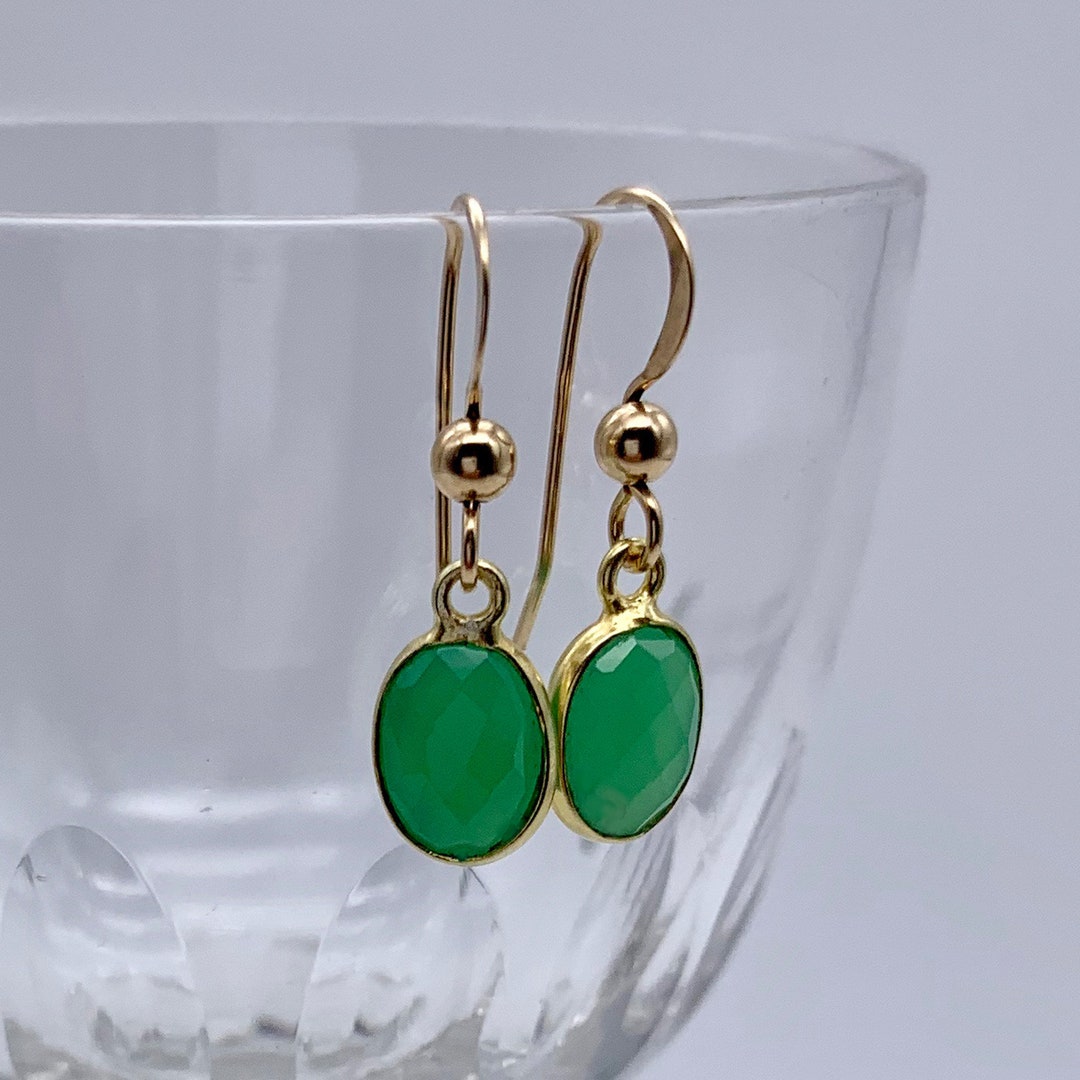 Diana Ingram Earrings With Chrysoprase (green) Oval Crystal Gemstone ...