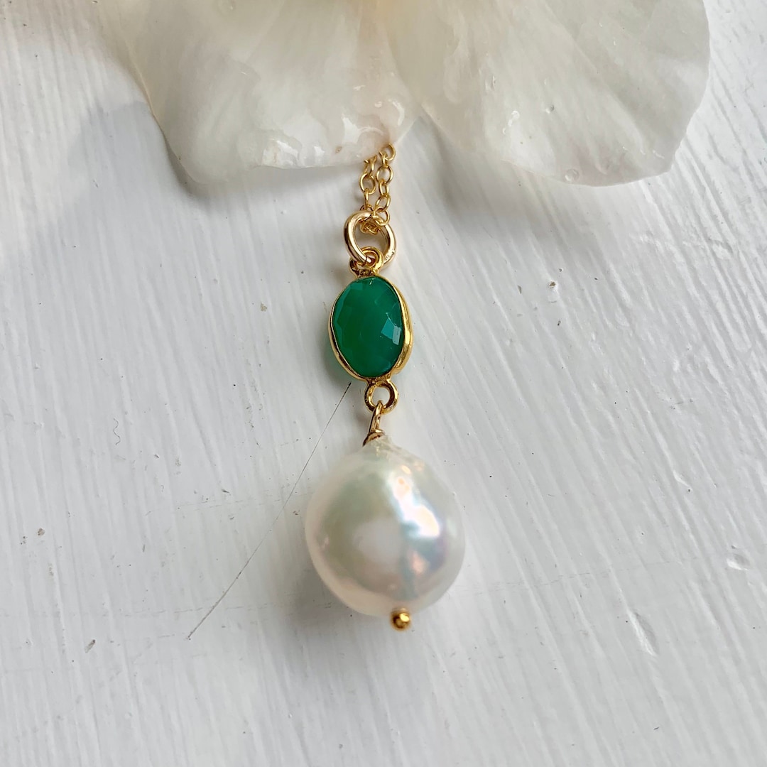 Diana Ingram Necklace With Onyx Crystal Gemstone and Pearl Pendant on ...