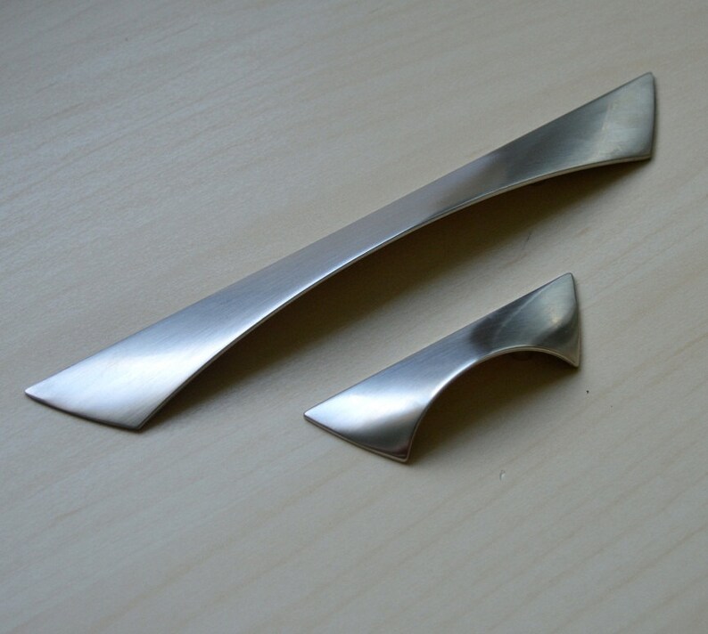 Set of 6 Modern Brushed Nickel Cup Cabinet Pulls. Brushed | Etsy