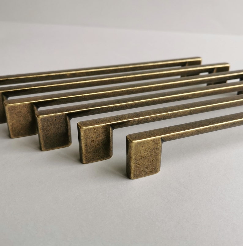 Set of 6 Antique Brass Finish Cabinet Pulls. Rustic Cabinet - Etsy