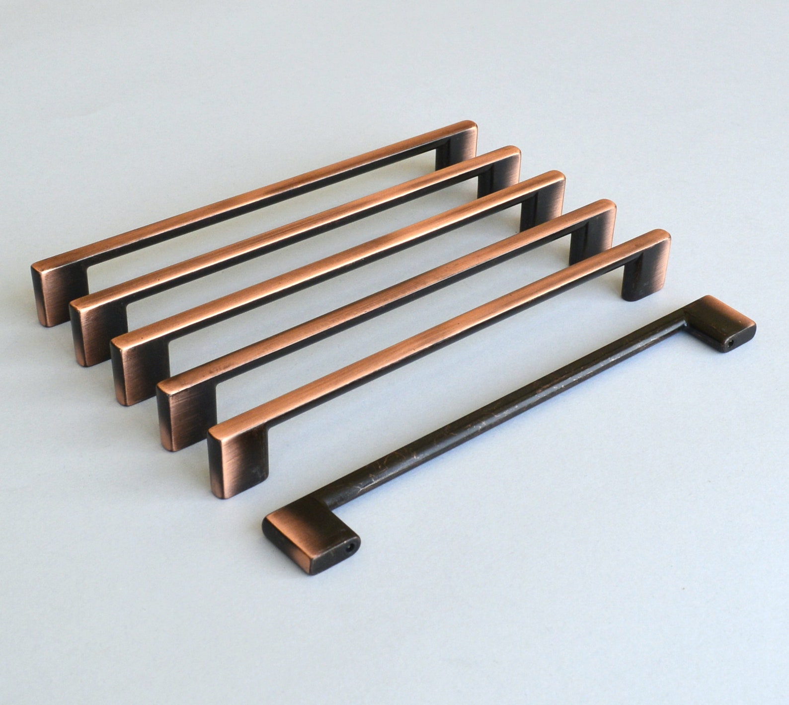 Set of 6 Modern Oil Rubbed Bronze Cabinet Pull. Copper Finish Drawer ...