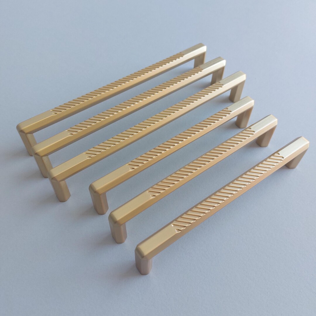 Set of 6 Brushed Gold Cabinet Handle. Cabinet Pull. Gold Drawer Handle ...