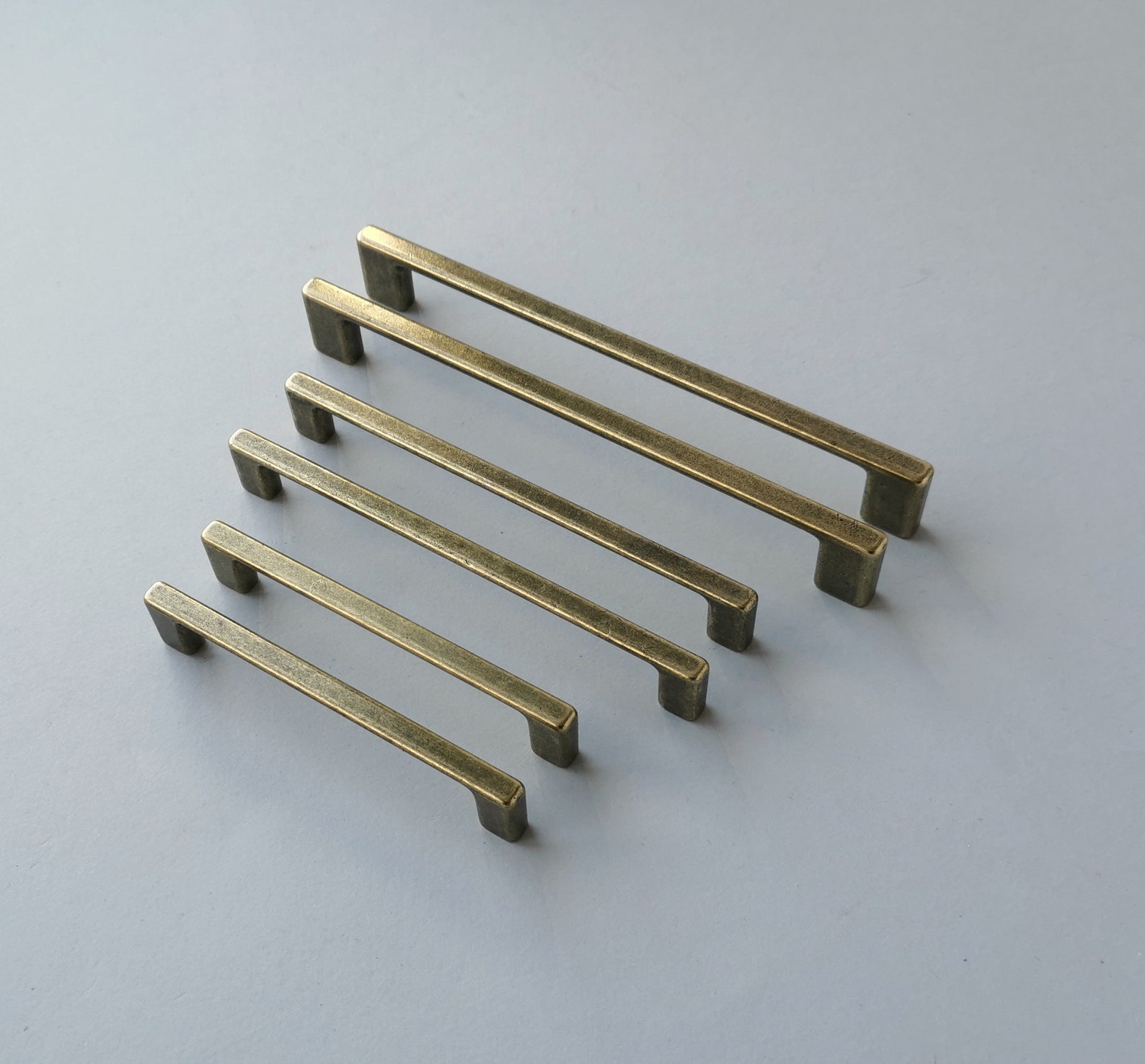 Set of 6 Antique Brass Finish Cabinet Pull. Rustic Cabinet Pull. Drawer ...