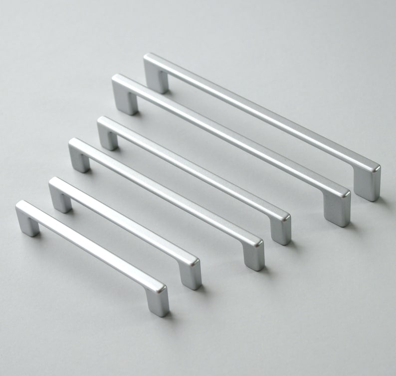 Set of 6 Modern Silver Cabinet Pull. Chrome Matte Cabinet Hardware ...